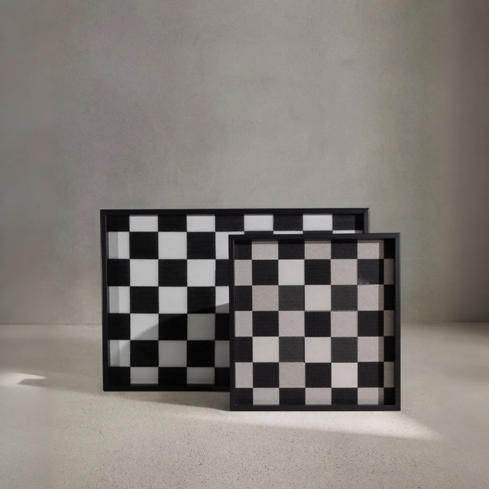 Black and White Checker Pattern Serving Tray - Made of Genuine Horseha